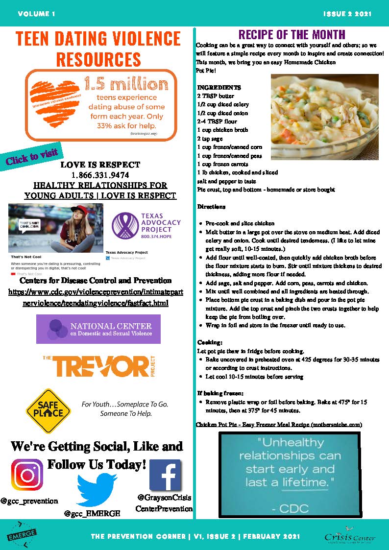 Prevention Corner Archived Newsletters 2021 | Grayson Crisis Center