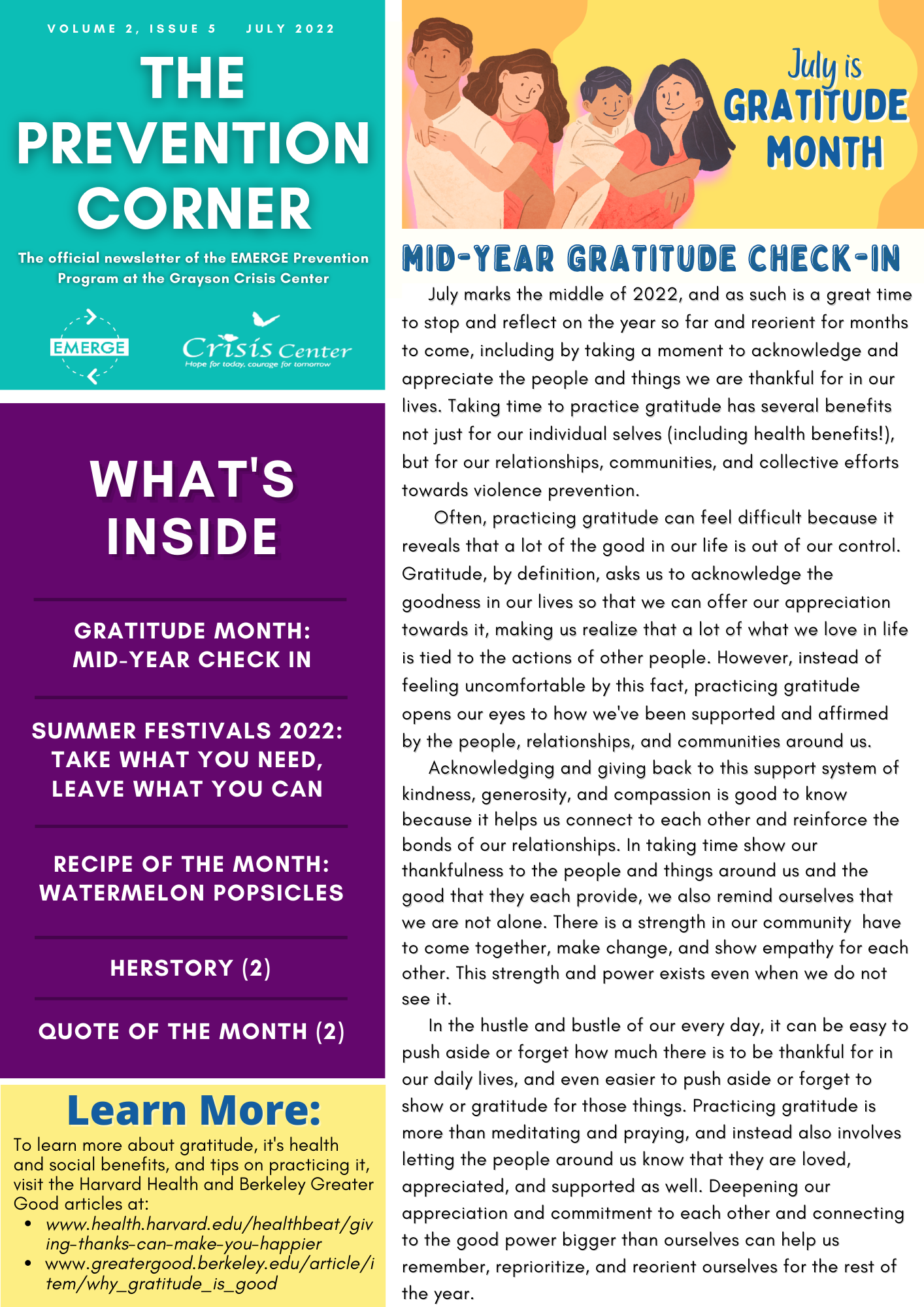 Prevention Newsletters 2022 | Grayson Crisis Center